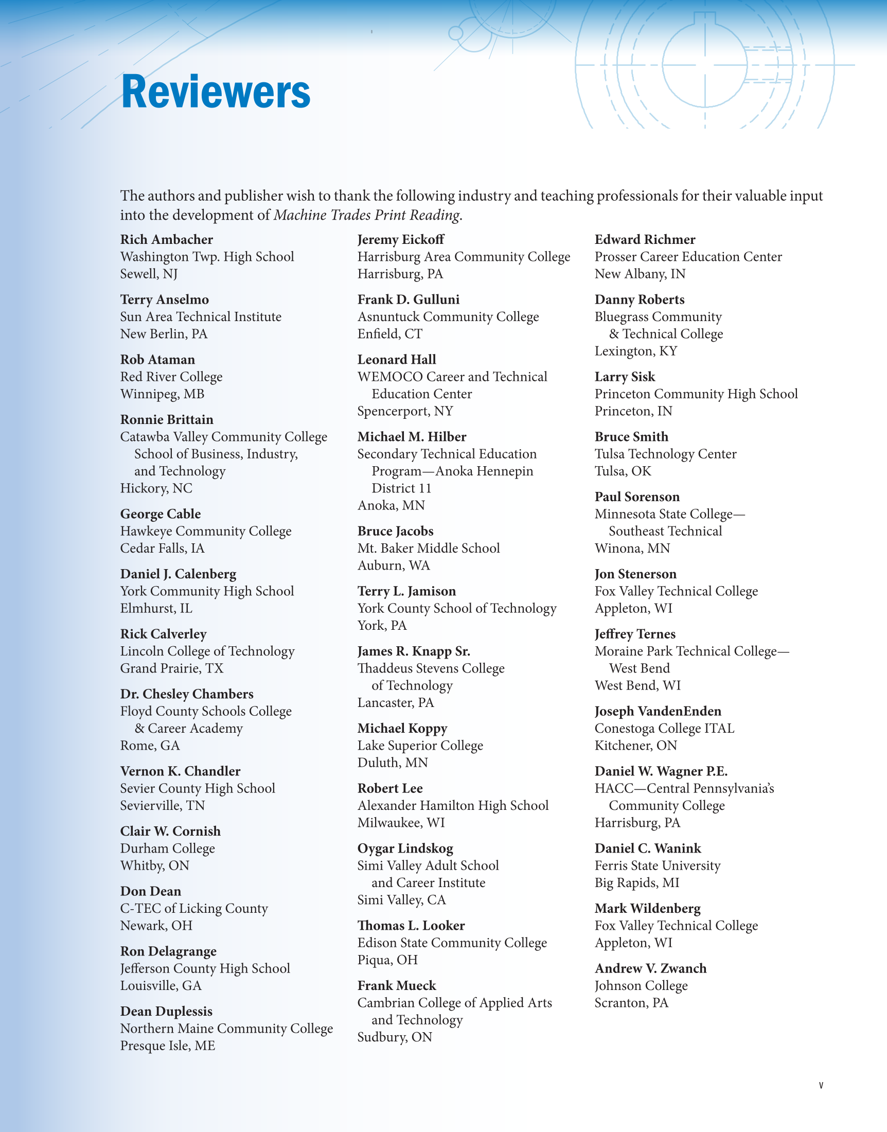 Machine Trades Print Reading 7e page v