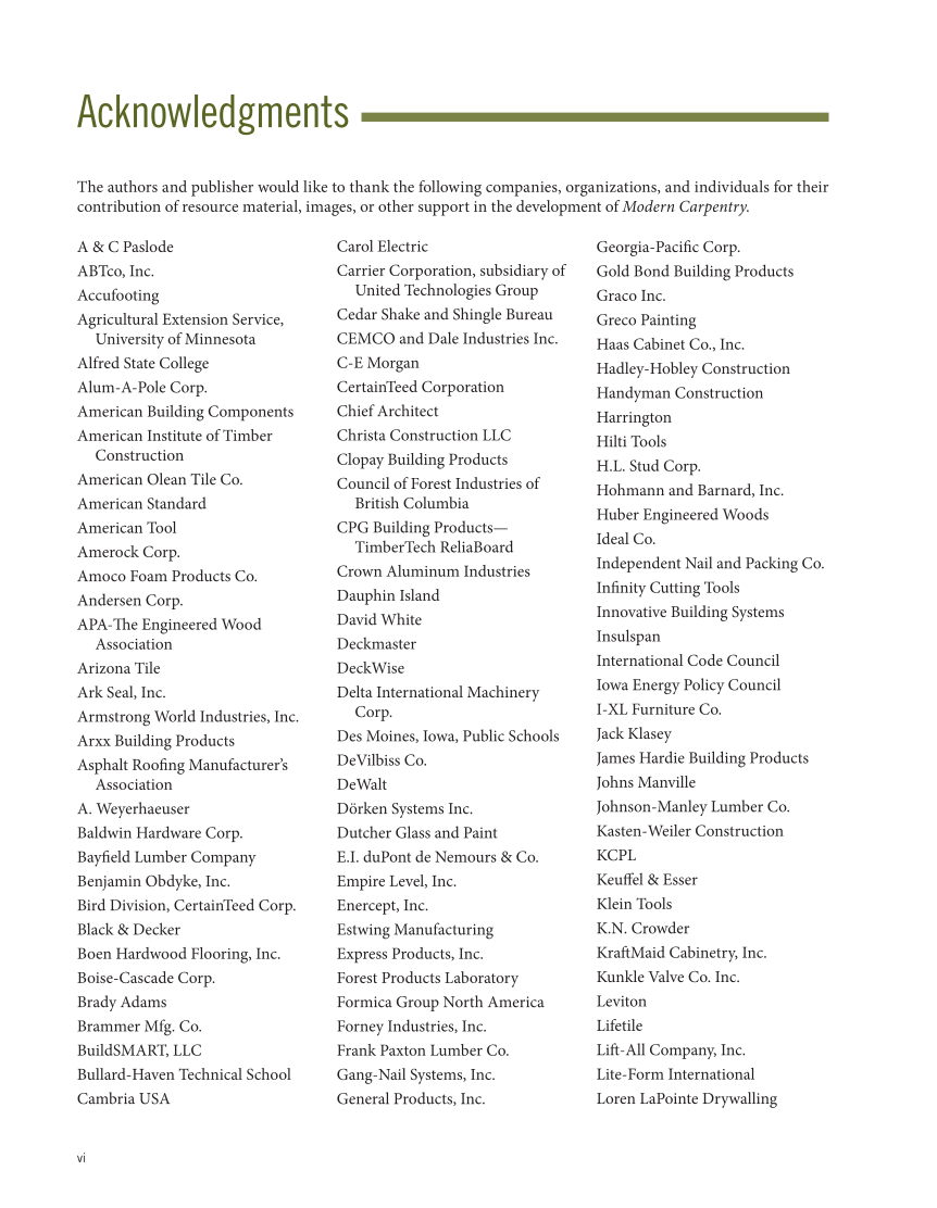 Modern Carpentry 13e, Textbook page vi